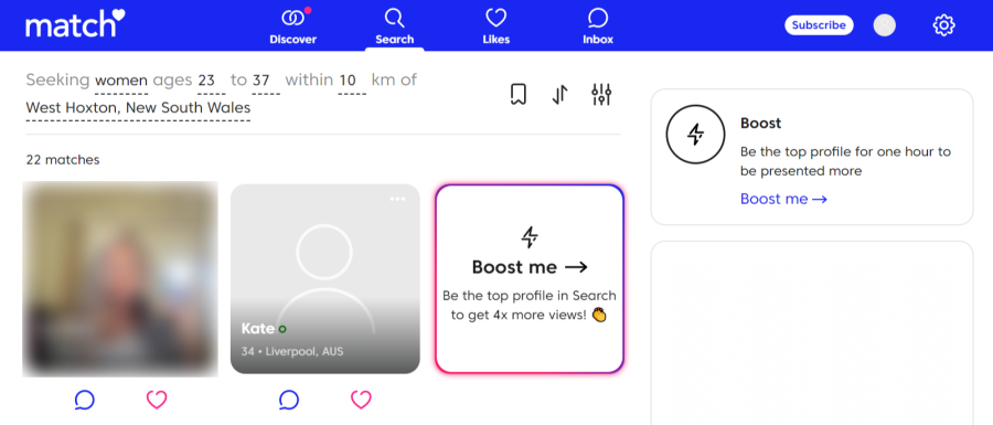 Searching on Match.com - DatingScout